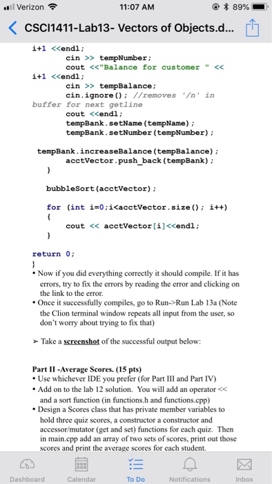 Solved l Verizon 11:07 AM CSCI1411-Lab13- Vectors of | Chegg.com
