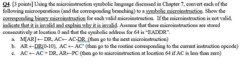 Solved Q4 3 Points Using The Microinstruction Symbolic 
