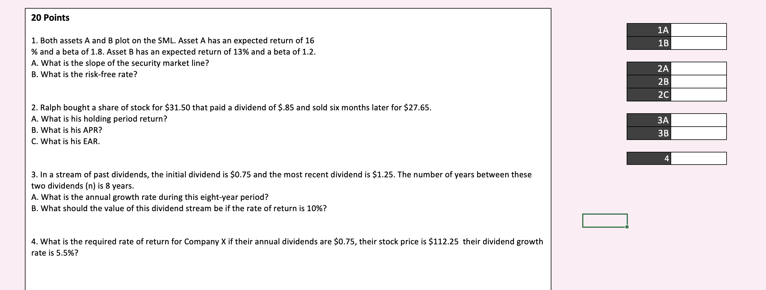 Solved 20 Points 1. Both assets A and B plot on the SML. | Chegg.com
