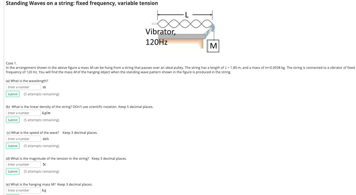 Solved Standing Waves on a string: fixed frequency, variable | Chegg.com