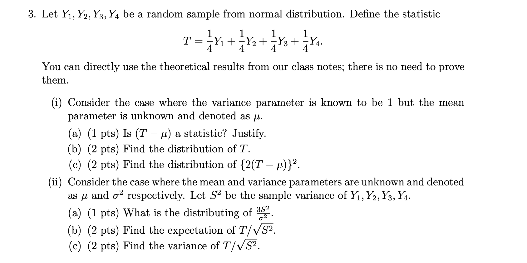 Solved 3. Let Y1, Y2,Y3, Y4 be a random sample from normal | Chegg.com