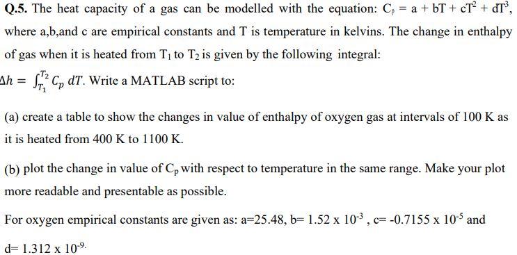 Solved Q.5. The heat capacity of a gas can be modelled with | Chegg.com