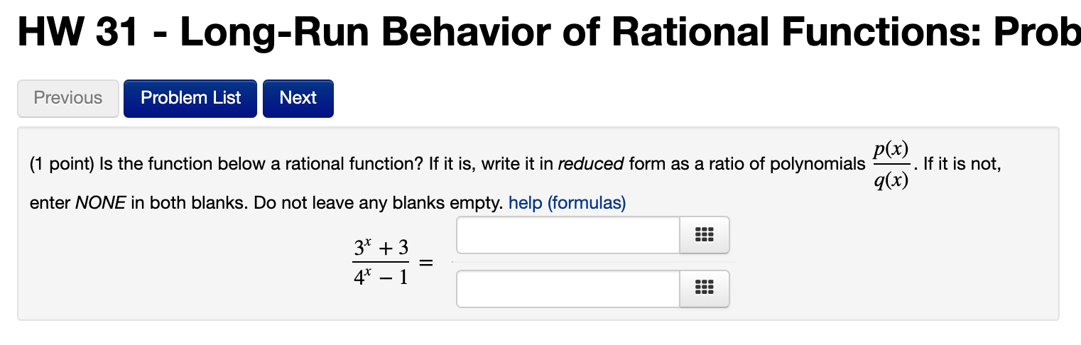 Solved HW 31 - Long-Run Behavior of Rational Functions: Prob | Chegg.com
