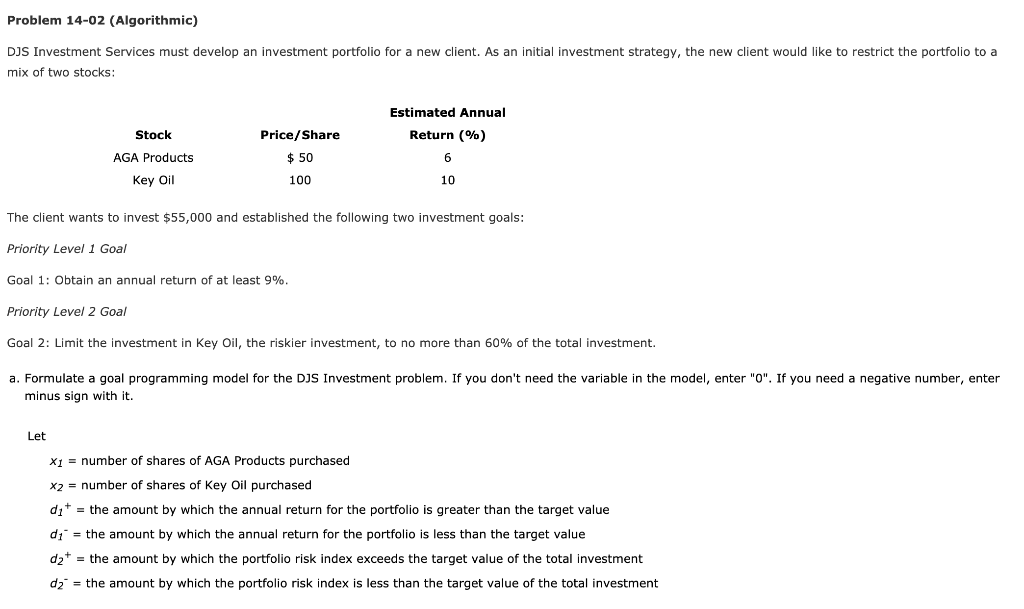 Solved Problem 14-02 (Algorithmic) new client. As an initial | Chegg.com