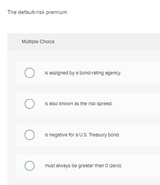 Solved The default-risk premium Multiple Choice O is | Chegg.com