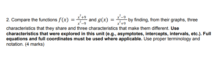 Solved 2. Compare the functions f(x)=x2−9x2+9 and | Chegg.com