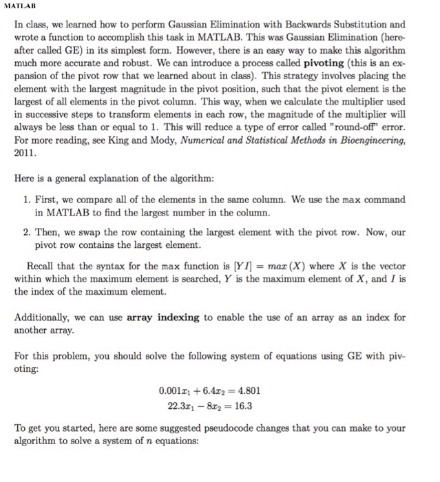 Solved In class, we learned how to perform Gaussian | Chegg.com