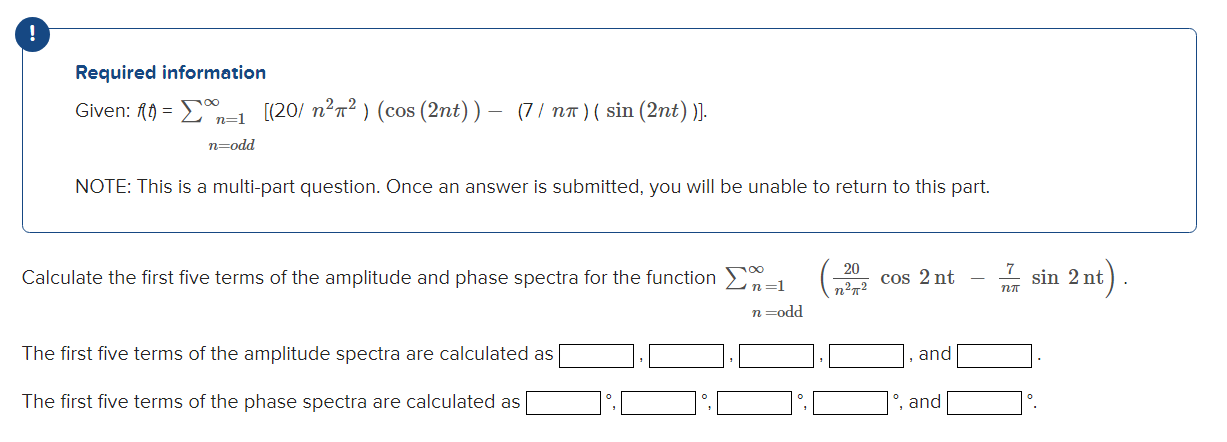 Solved Required information Given: f(t)=∑n=1n= odd | Chegg.com