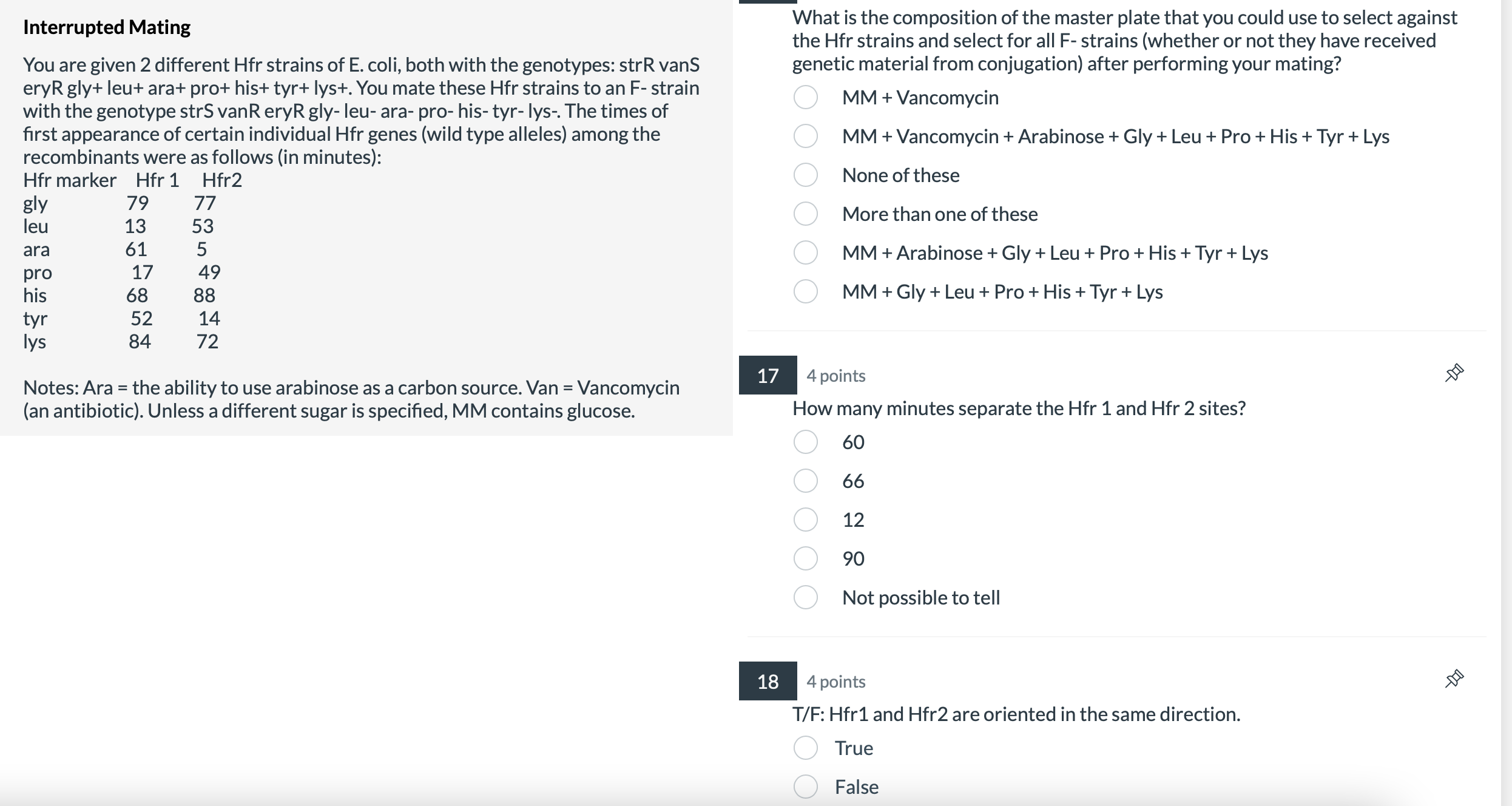 Solved Interrupted Mating You are given 2 different Hfr | Chegg.com