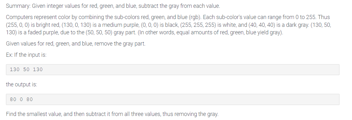 Solved Summary: Given integer values for red, green, and | Chegg.com