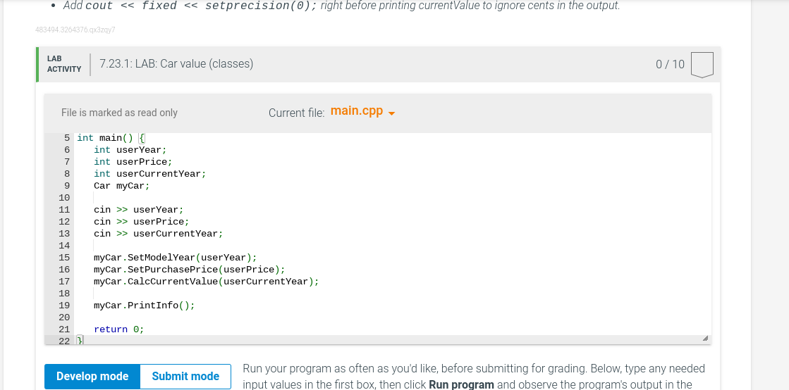 Solved LAB 7.23.1: LAB: Car value (classes) 0/10 Current | Chegg.com Solved LAB 7.23.1: LAB: Car value (classes) 0/10 Current | Chegg.com