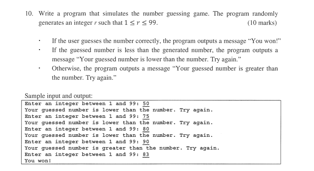 10 Write Program Simulates Number Guessing Game Program Randomly 10 ... 10 Write Program Simulates Number Guessing Game Program Randomly 10 ...