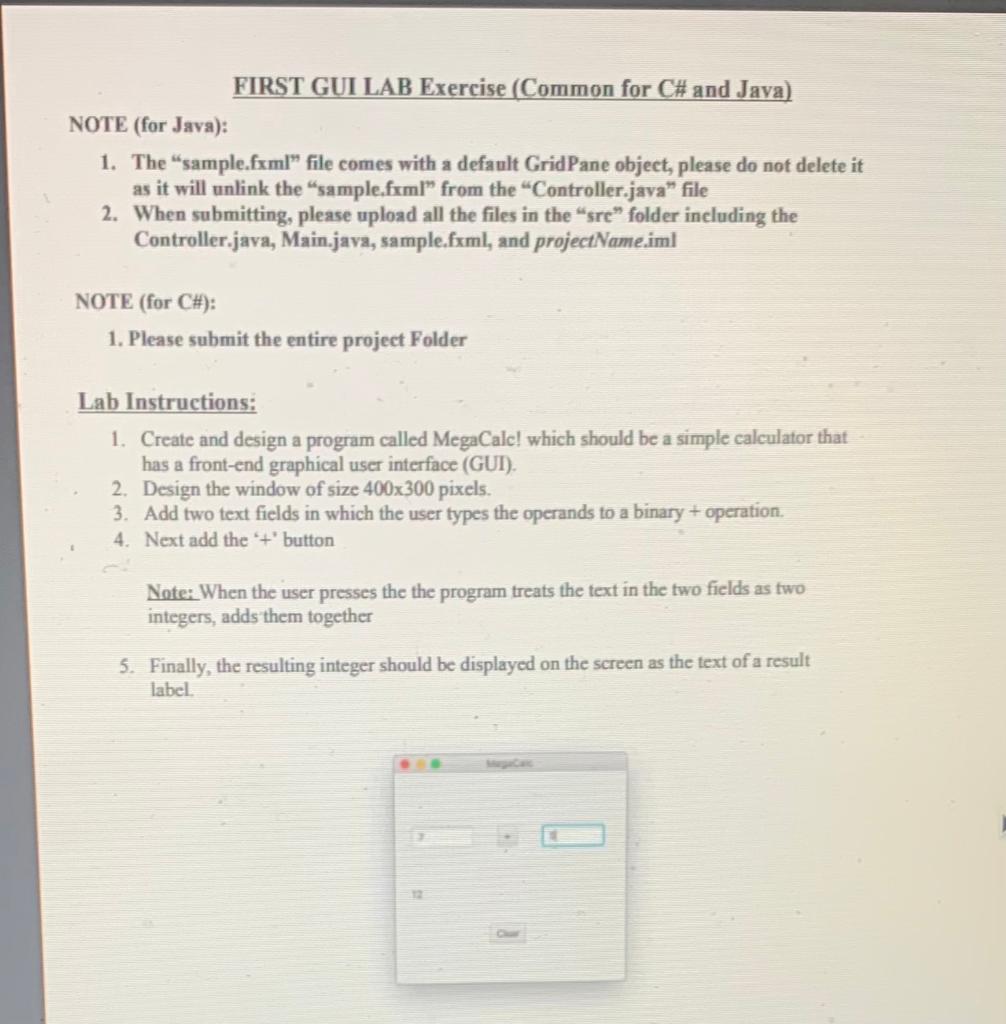 Solved FIRST GUI LAB Exercise (Common for C# and Java) NOTE | Chegg.com