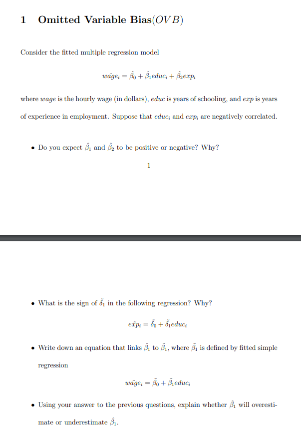 Solved Omitted Variable Bias(OVB) Consider the fitted | Chegg.com
