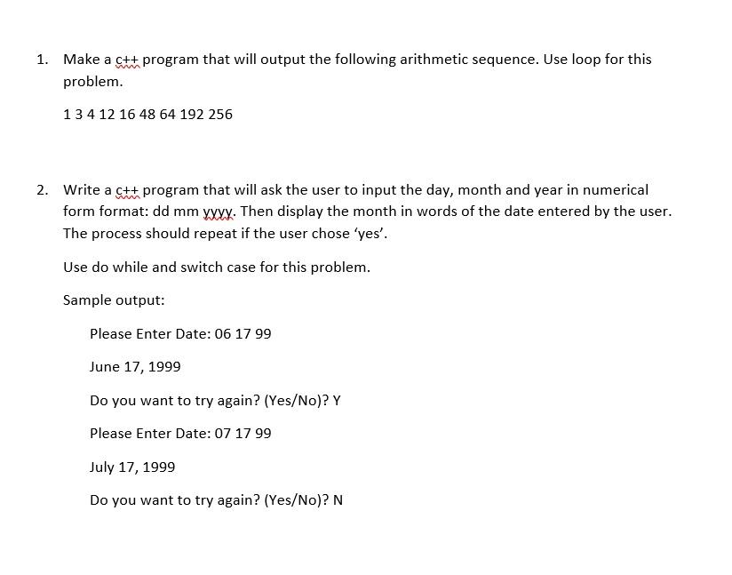 Solved 1. Make a c++ program that will output the following | Chegg.com