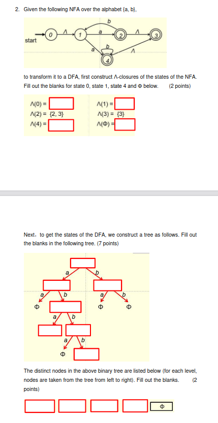 Solved 2. Given the following NFA over the alphabet {a,b}, | Chegg.com