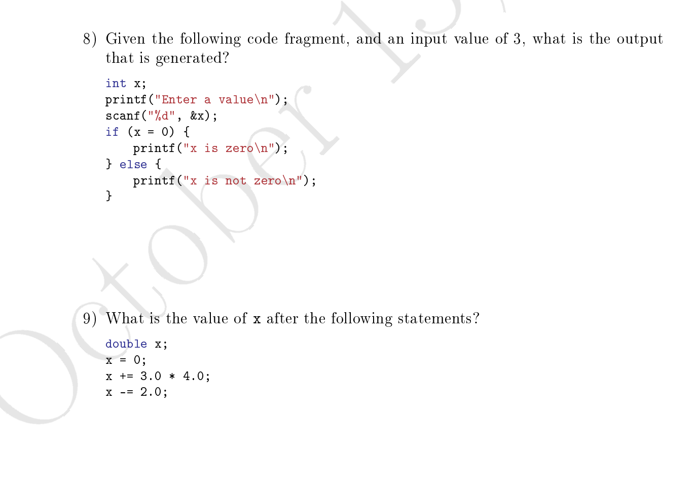 Solved 8 Given The Following Code Fragment And An Input