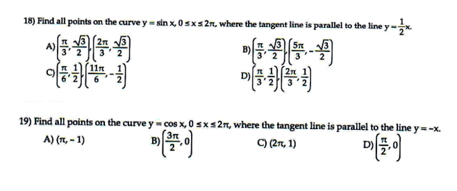 Solved 18) Find all points on the curve y sin x 0 sxs 27, | Chegg.com