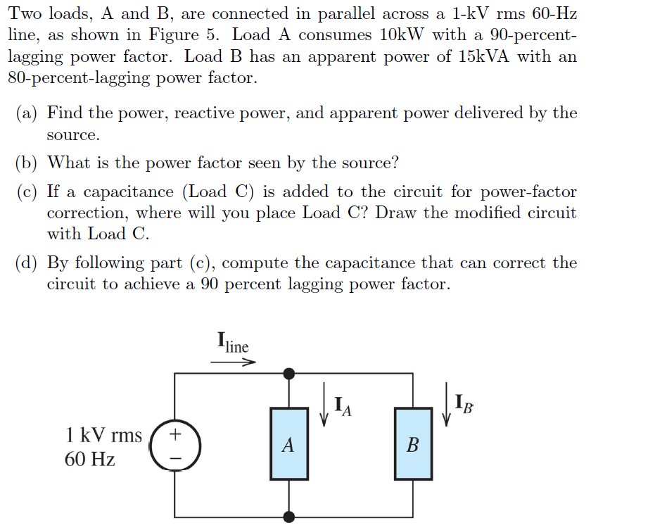 Solved Two loads, A and B, are connected in parallel across | Chegg.com
