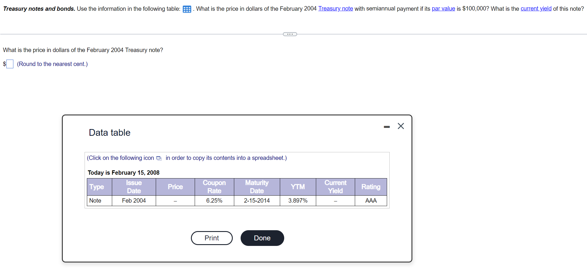 Solved Treasury notes and bonds. Use the information in the | Chegg.com