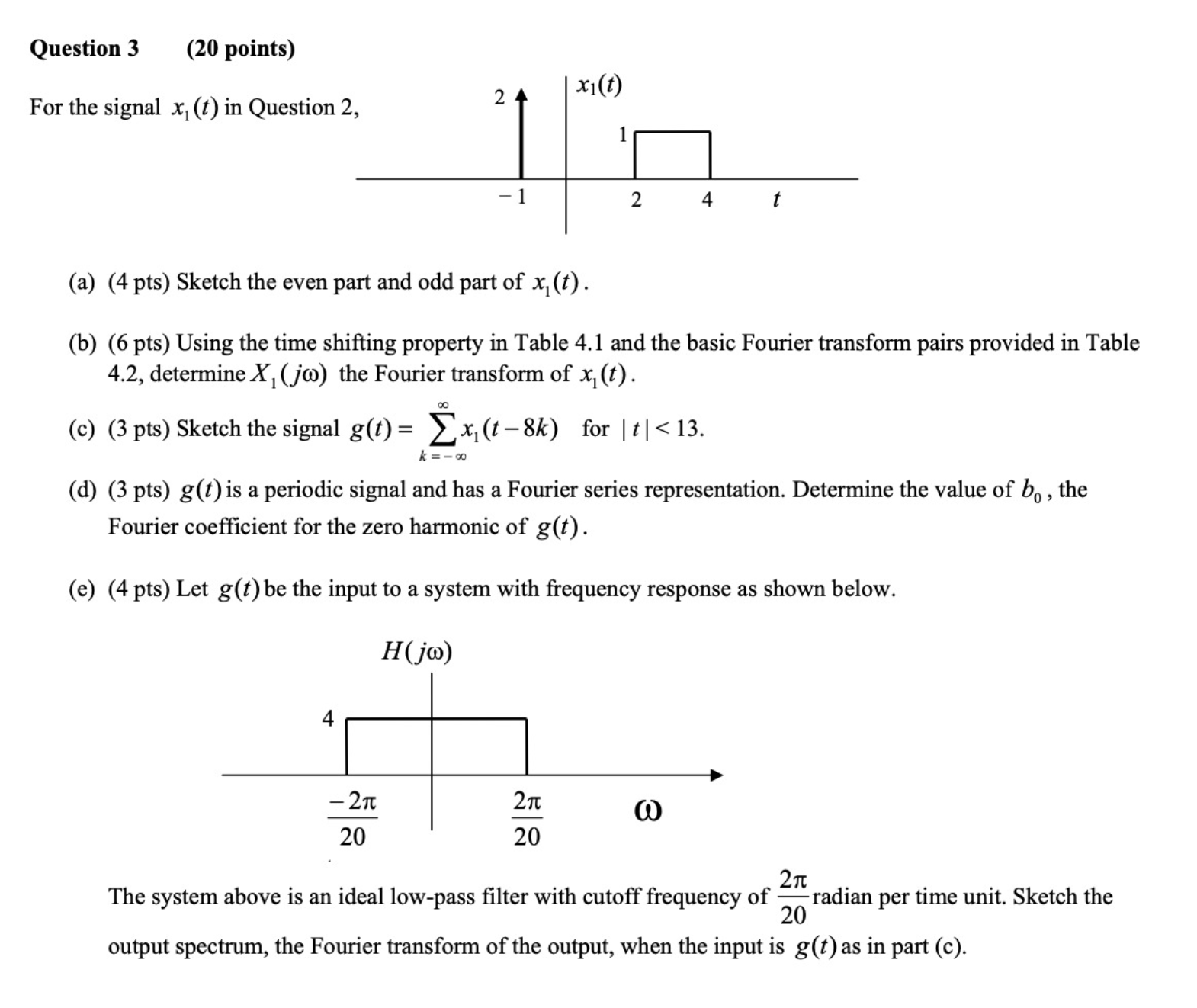 Solved Question 3, (20 ﻿points)For the signal x1(t) in | Chegg.com
