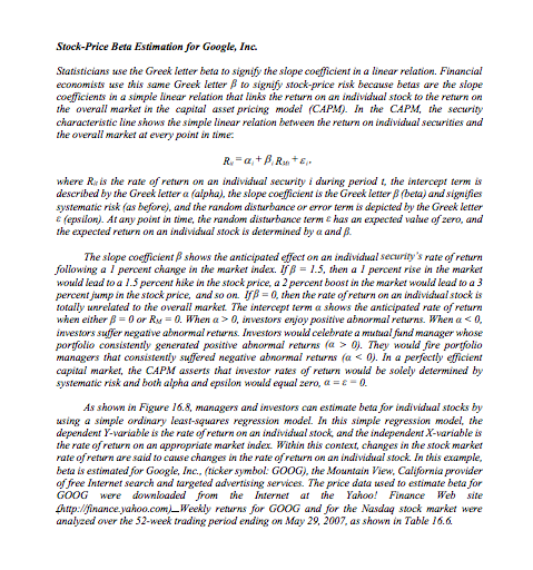Stock-Price Beta Estimation for Google, Inc. | Chegg.com