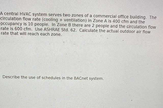 Solved A central HVAC system serves two zones of a | Chegg.com