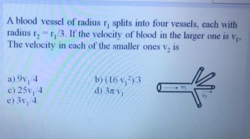 Solved A blood vessel of radius r, splits into four vessels, | Chegg.com