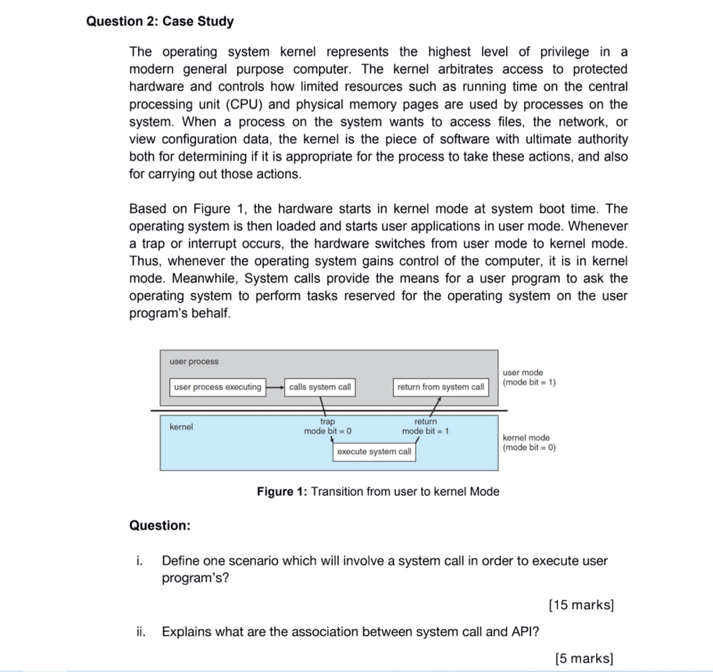 Solved Question 2: Case Study The operating system kernel | Chegg.com