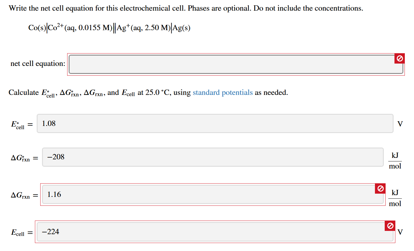 Solved Write the net cell equation for this electrochemical | Chegg.com
