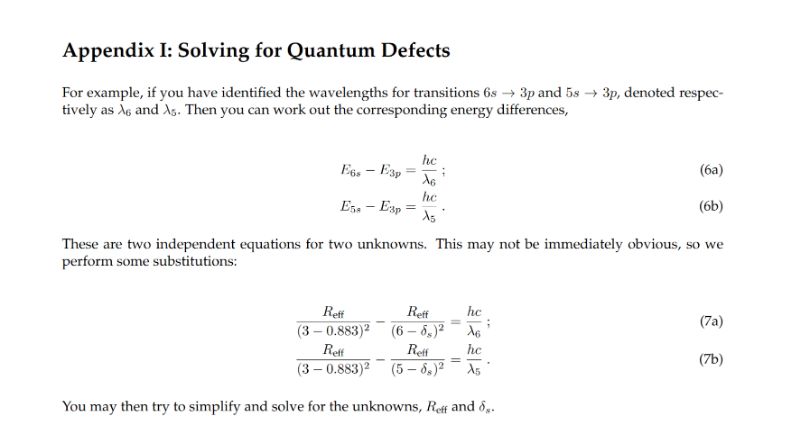 Appendix I: Solving for Quantum Defects For example, | Chegg.com