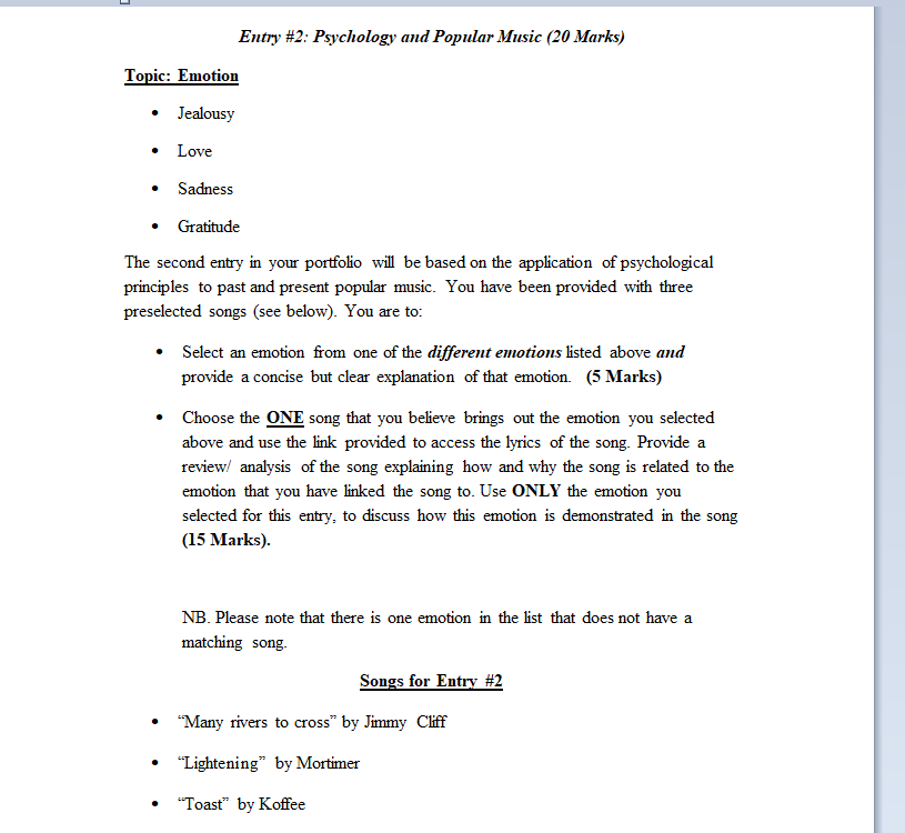 Solved Eutry \#2: Psychology and Popular Music (20 Marks) | Chegg.com