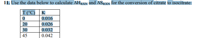 Solved 11. Use the data below to calculate AHRxN and ASRxn | Chegg.com