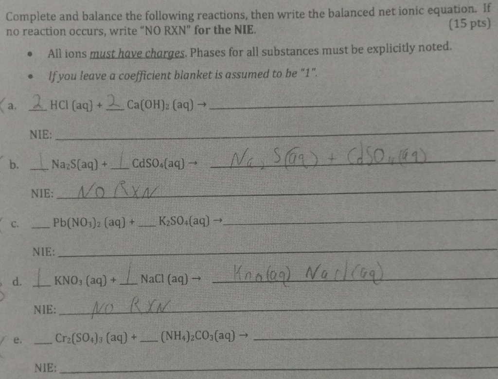 Solved Complete and balance the following reactions, then | Chegg.com