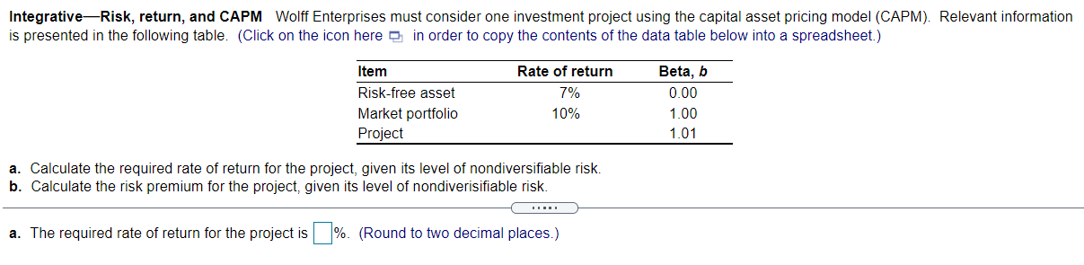 Solved Integrative—Risk, return, and CAPM Wolff Enterprises | Chegg.com