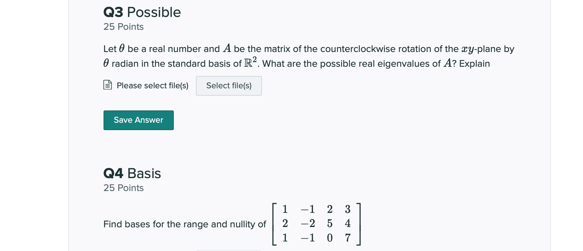Solved Q3 Possible 25 Points Let @ be a real number and A be | Chegg.com