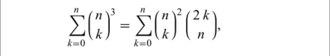 Solved ∑k=0n(nk)3=∑k=0n(nk)2(2kn) | Chegg.com