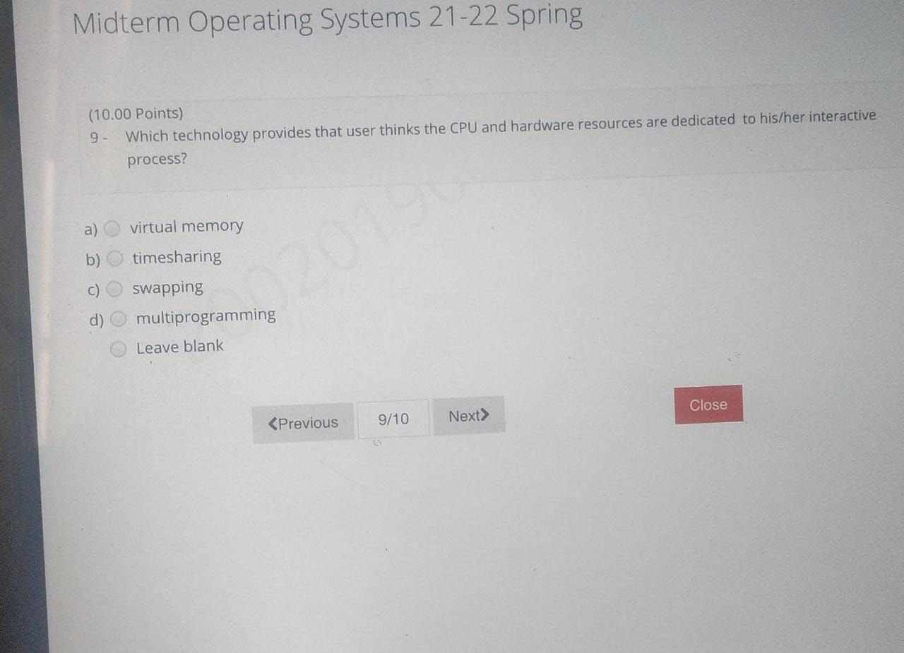 Solved Midterm Operating Systems 21-22 Spring (10.00 Points) | Chegg.com