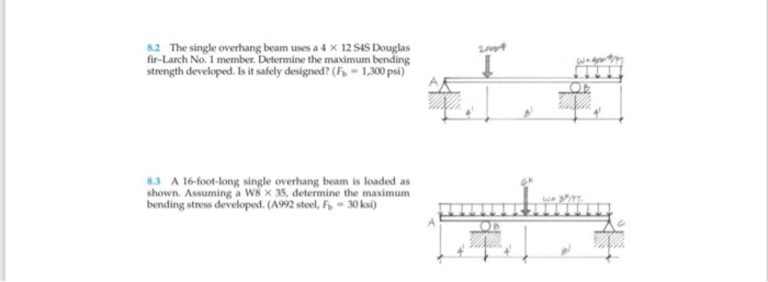 Solved 8.2 The single overhang beam uses a 4 x 12 SAS | Chegg.com
