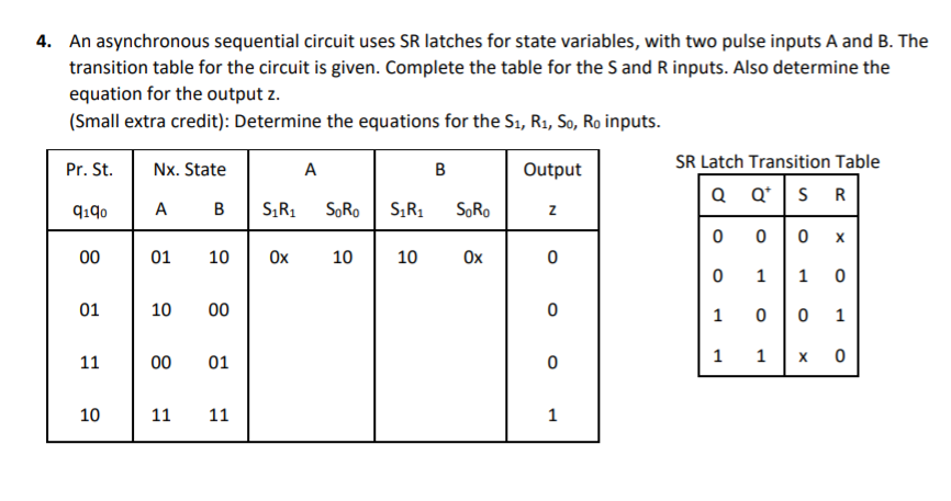 Solved 4. An asynchronous sequential circuit uses SR latches | Chegg.com