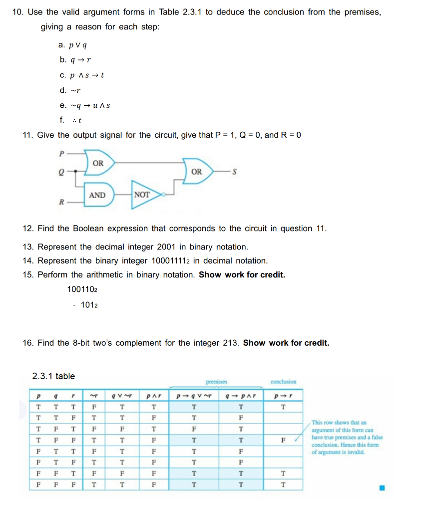 Solved 10 Use The Valid Argument Forms In Table 2 3 1 To