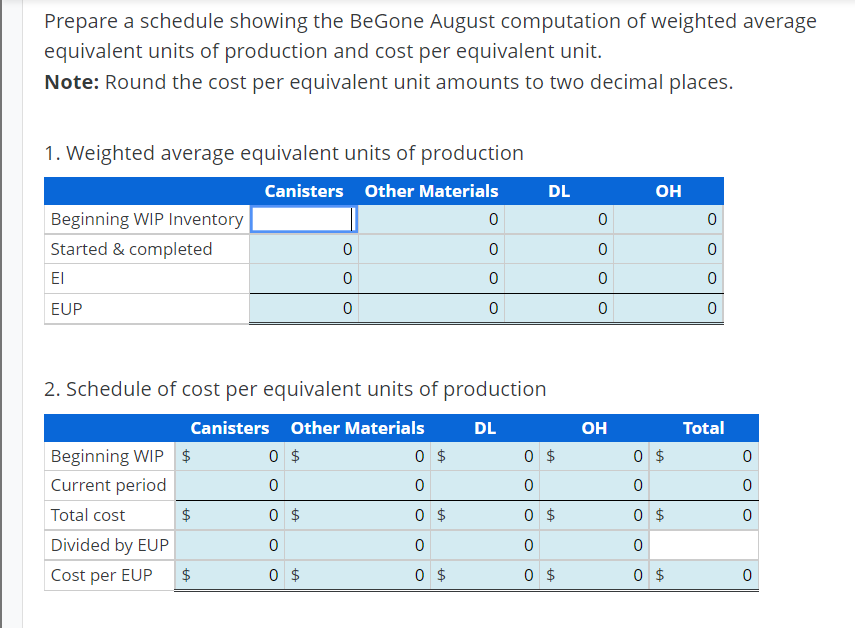 Solved WA EUP; cost per WA EUP BeGone manufactures spray | Chegg.com