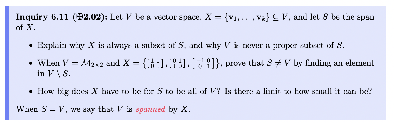 Solved Inquiry 6.11 (婜2.02): Let V be a vector space, | Chegg.com
