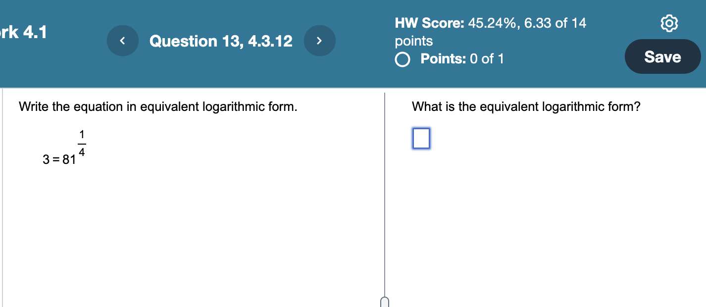Write the equation in equivalent logarithmic form. | Chegg.com