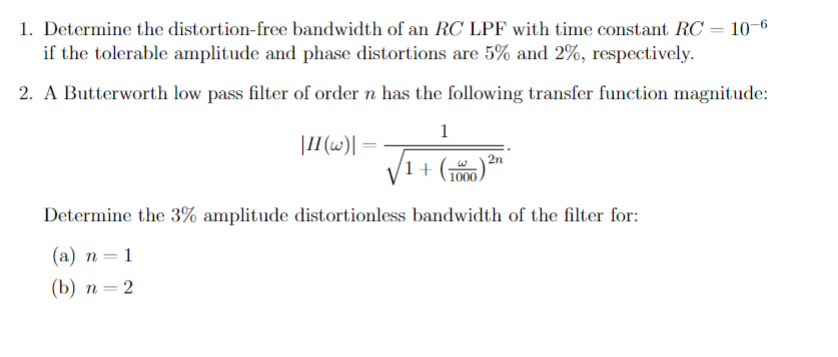 Solved 1. Determine the distortion-free bandwidth of an RC | Chegg.com