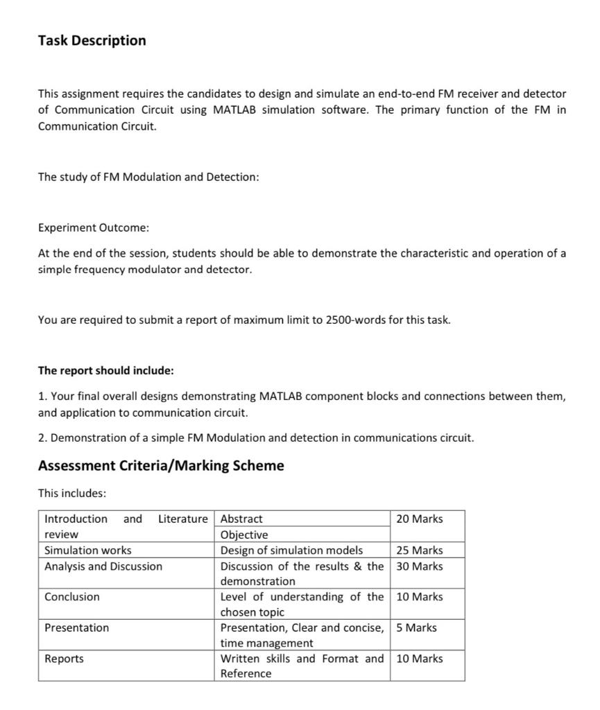 Solved EC305 Communication Circuit Assignment Task: An | Chegg.com