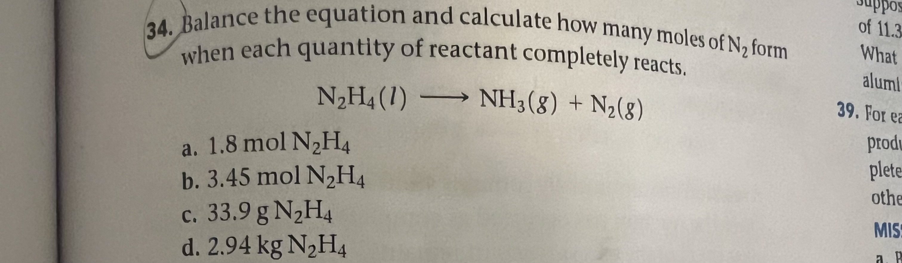 34. Balance the equation and calculate how many moles | Chegg.com