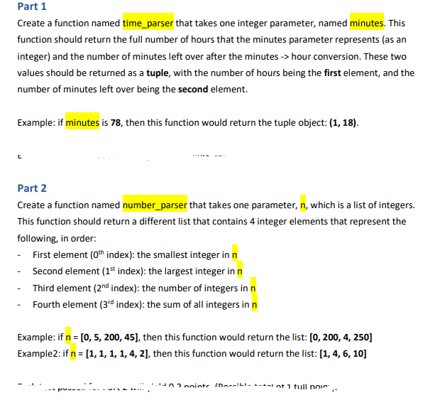 Solved Part 1 Create a function named time_parser that takes | Chegg.com