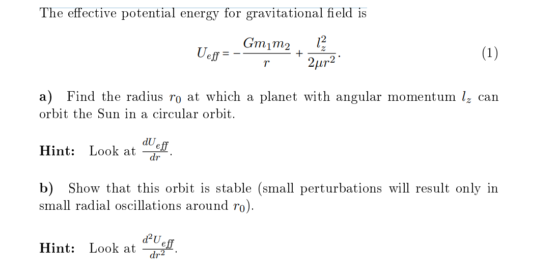 Solved The effective potential energy for gravitational | Chegg.com