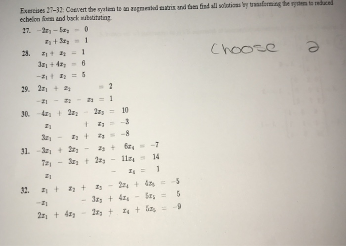 Solved Exercises 27-32: Convert the system to an augmented | Chegg.com